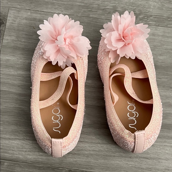 Sugar | Shoes | Sugar Kids Pink Floral Glitter Flats | Poshmark